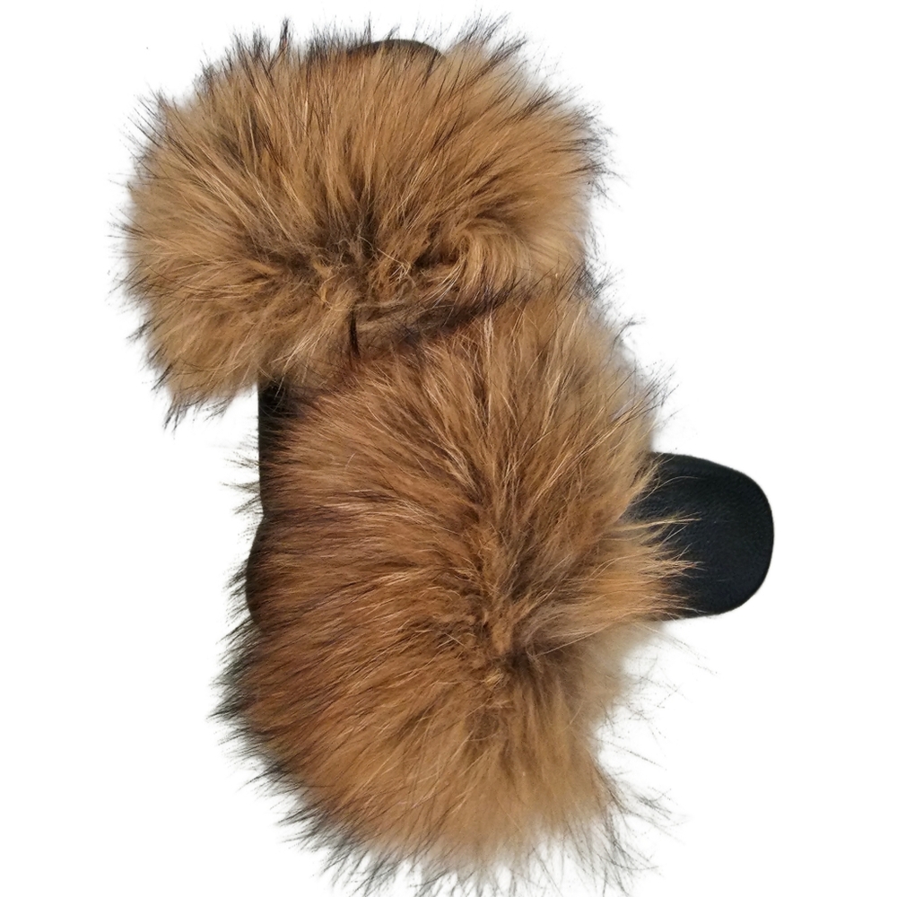 Fluffy Faux Red Fox Fur Slipper Slides Size 8 - Gem